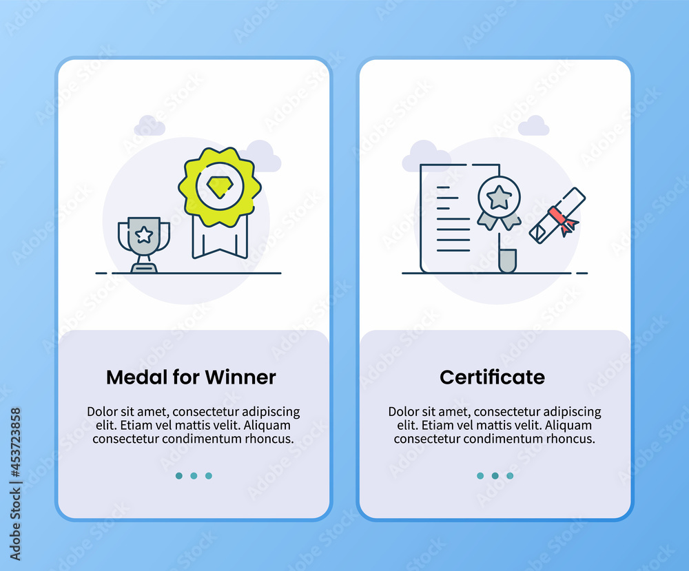 medal for winner and certificate on boarding template for mobile ui ...
