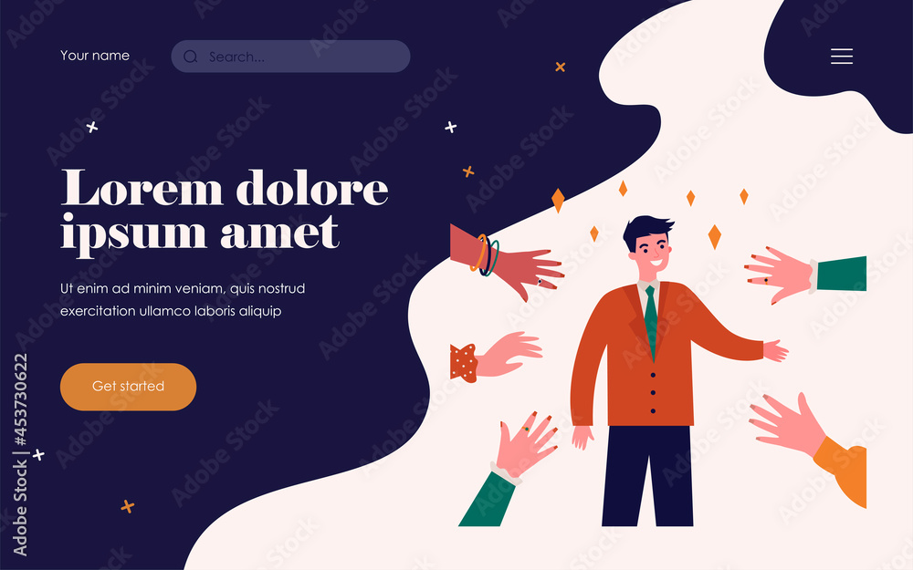 Smiling celebrity greeting people and waving hands. Star, fan, famous ...