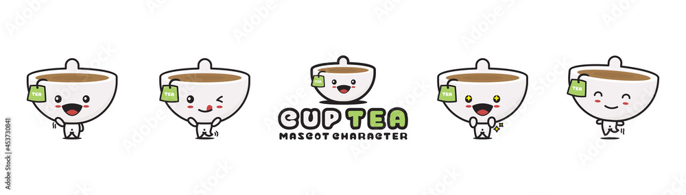 cute cup tea mascot character, drink cartoon illustration, with ...