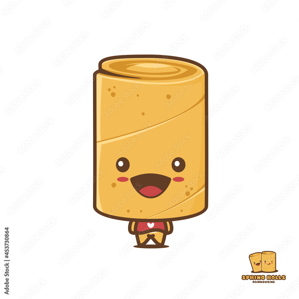cute spring roll mascot character, food cartoon illustration Stock ...