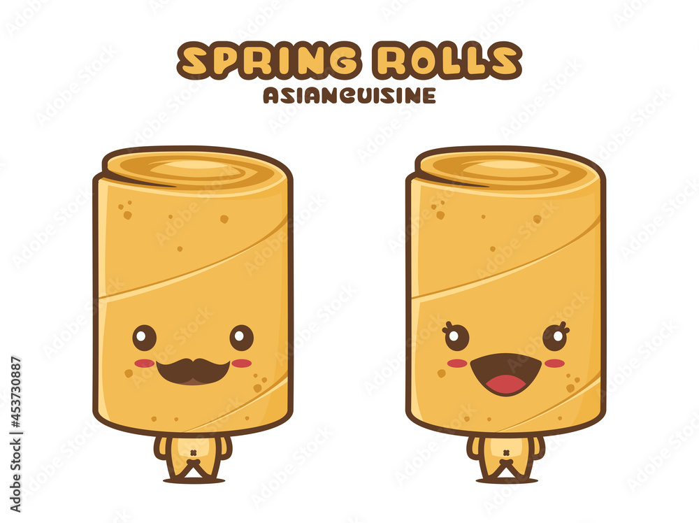 cute spring roll mascot character, food cartoon illustration Stock ...