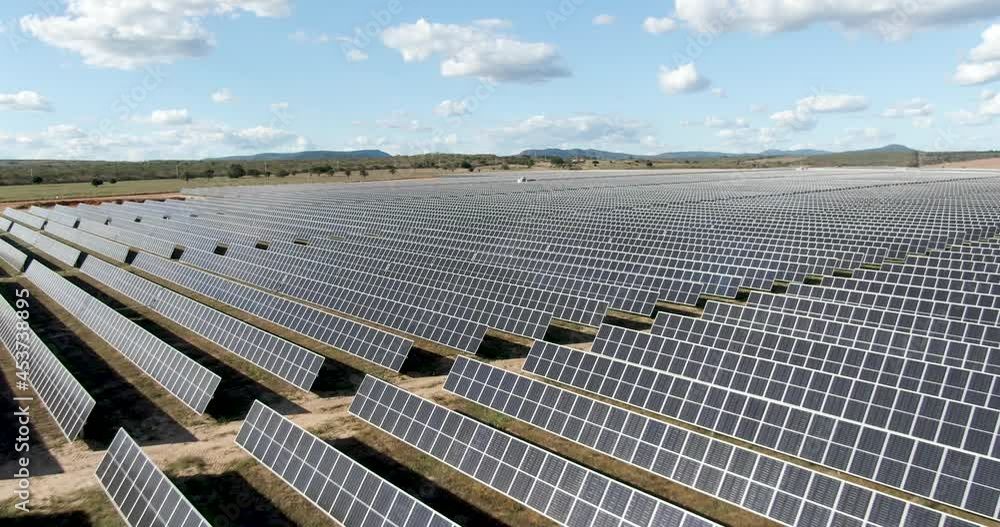 Rows of photovoltaic solar cells installed to generate clean and cheap ...