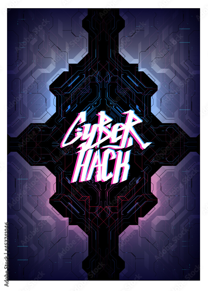 Cyberpunk futuristic poster. Programming and virtual environments ...