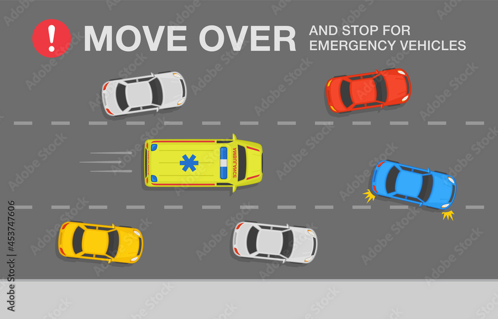 Traffic or road rules. Move over and stop for emergency vehicles ...