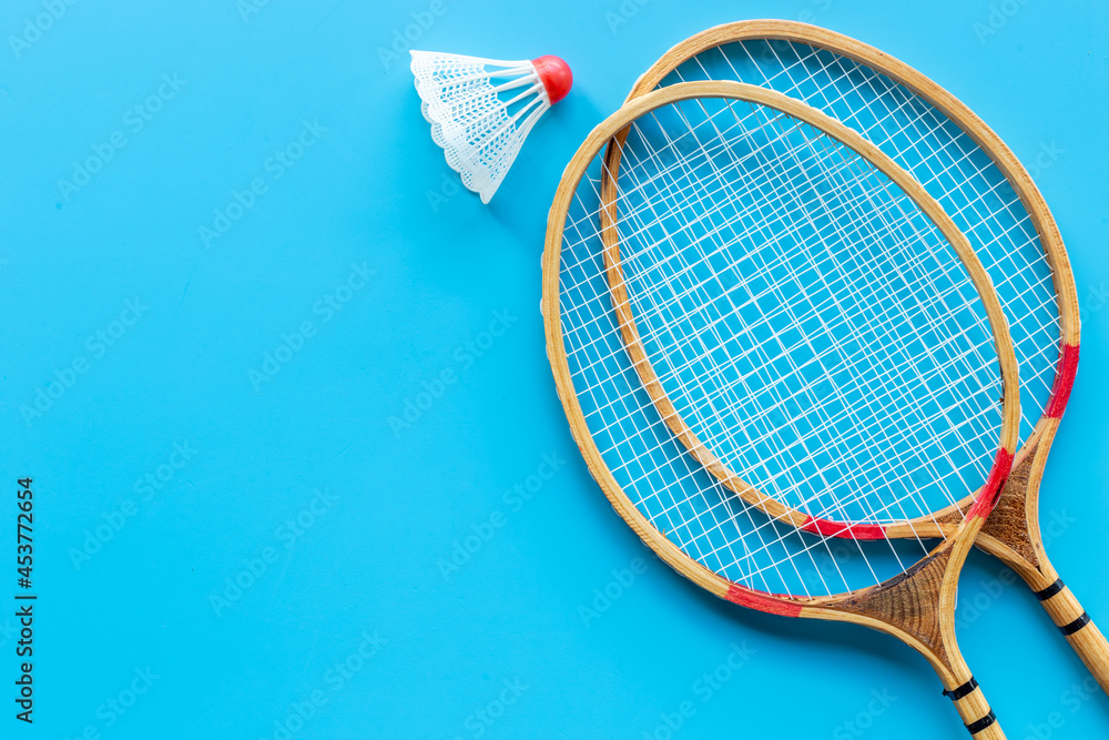 Two rackets and shuttlecock for playing badminton, top view Stock Photo ...