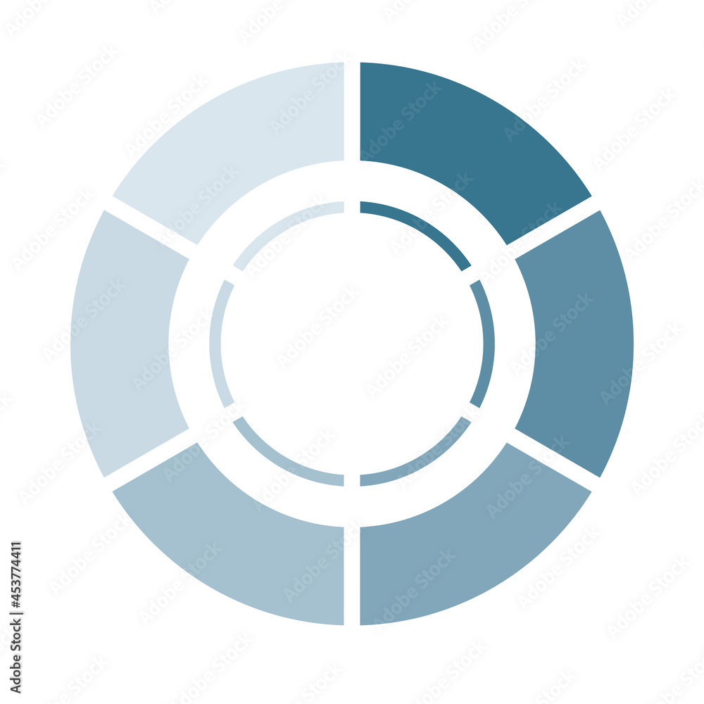 Infographics. Pie chart divided into 6 parts, charts, illustrations ...