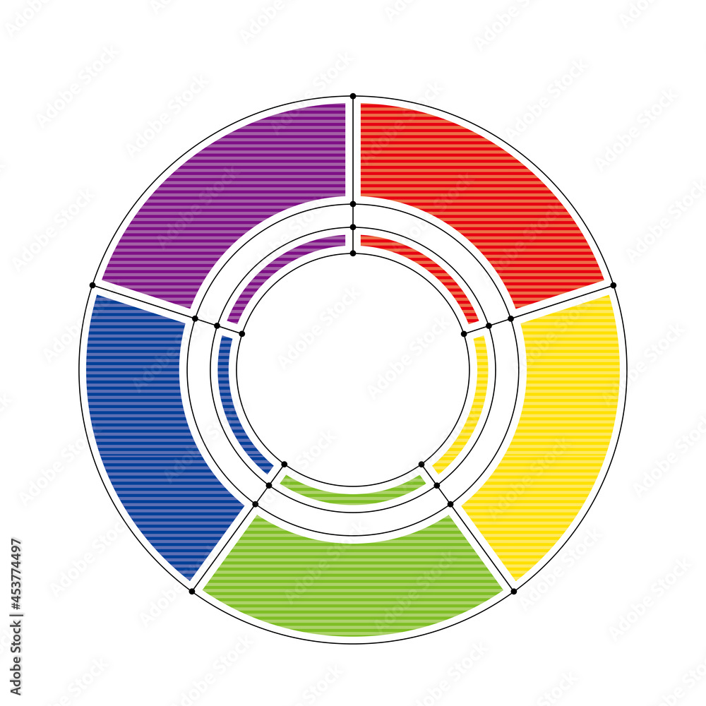 Vetor de Infographics. Pie chart divided into 5 parts, charts, illustrations, PDCA, business ...