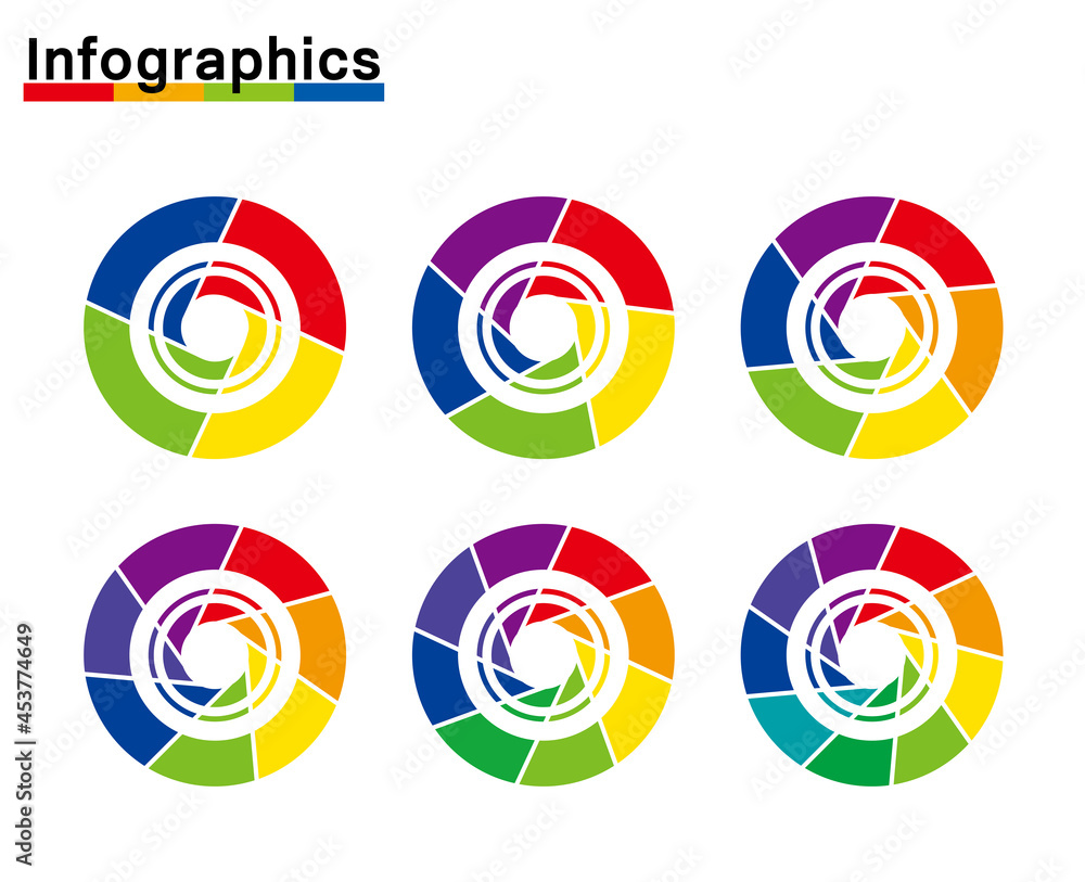 Infographics. Camera shutter type. Pie chart divided into 4-9, set of illustrations, PDCA ...