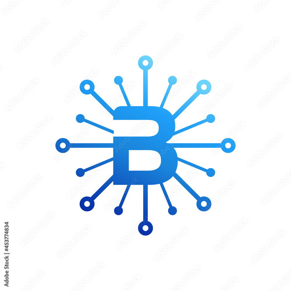 Letter b technology logo designs, Letter b connect dot network logo ...