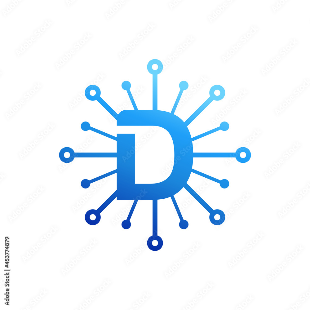 Letter d technology logo designs, Letter d connect dot network logo ...