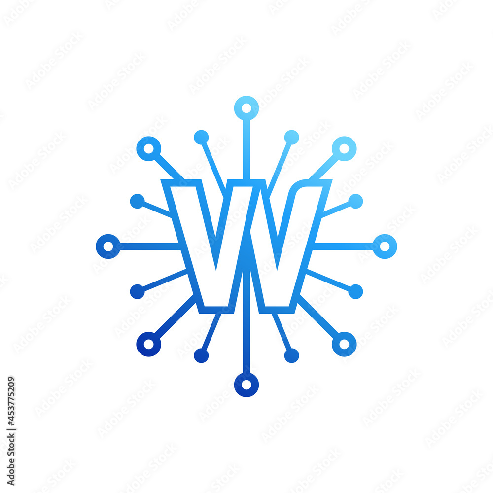 Letter w technology logo designs, Letter w connect dot network logo ...