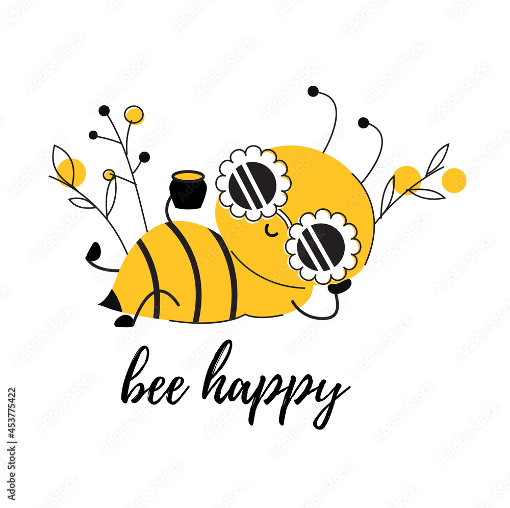 Happy bee enjoy relax and typography Bee Happy Vector design for poster ...