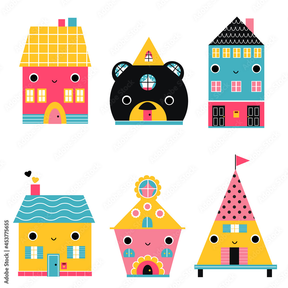 Collection of cute fantasy houses in cartoon child style Stock Vector ...