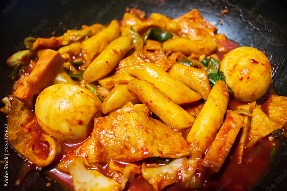 Korean food, tteokbokki. It is made with various kinds of ingredients ...