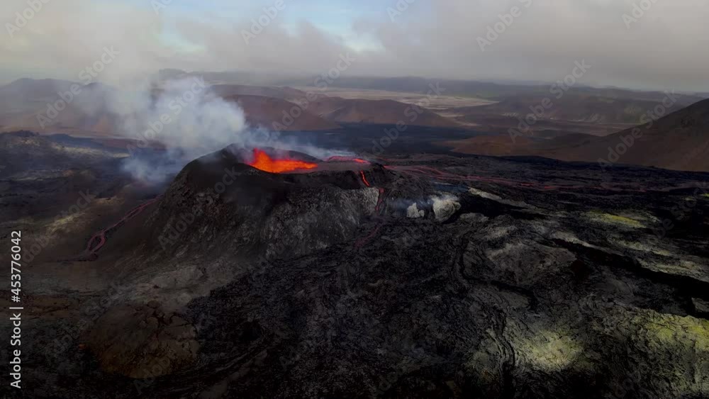 Beautiful aerial cinematic footage of the bowling lava exploding from ...