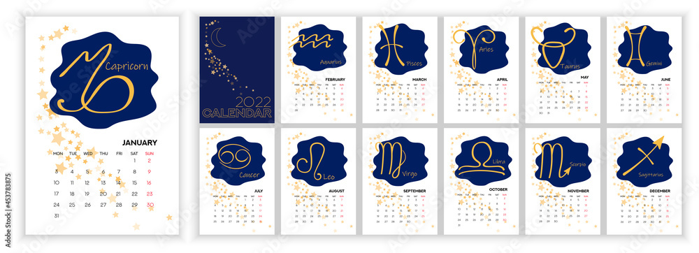 Astrology Wall Monthly Calendar 2022. Vertical photo calendar Layout ...