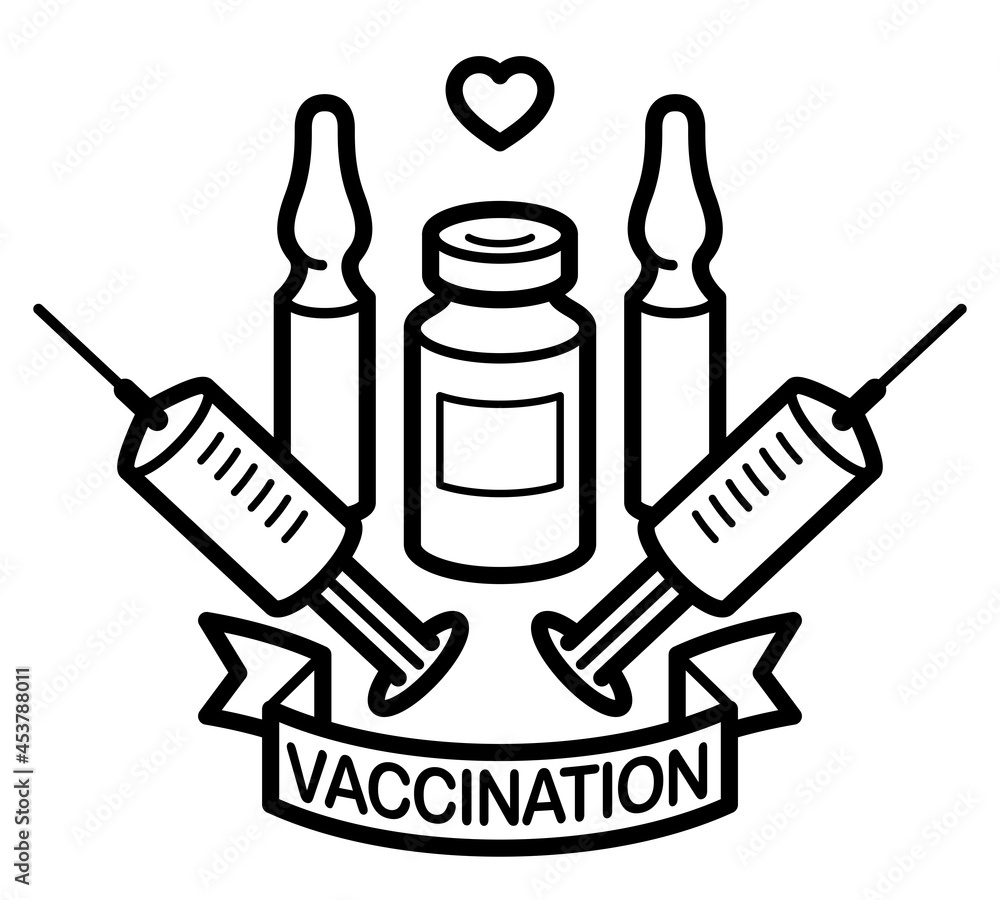 Vaccination theme vector illustration of a syringe with ampules and ...