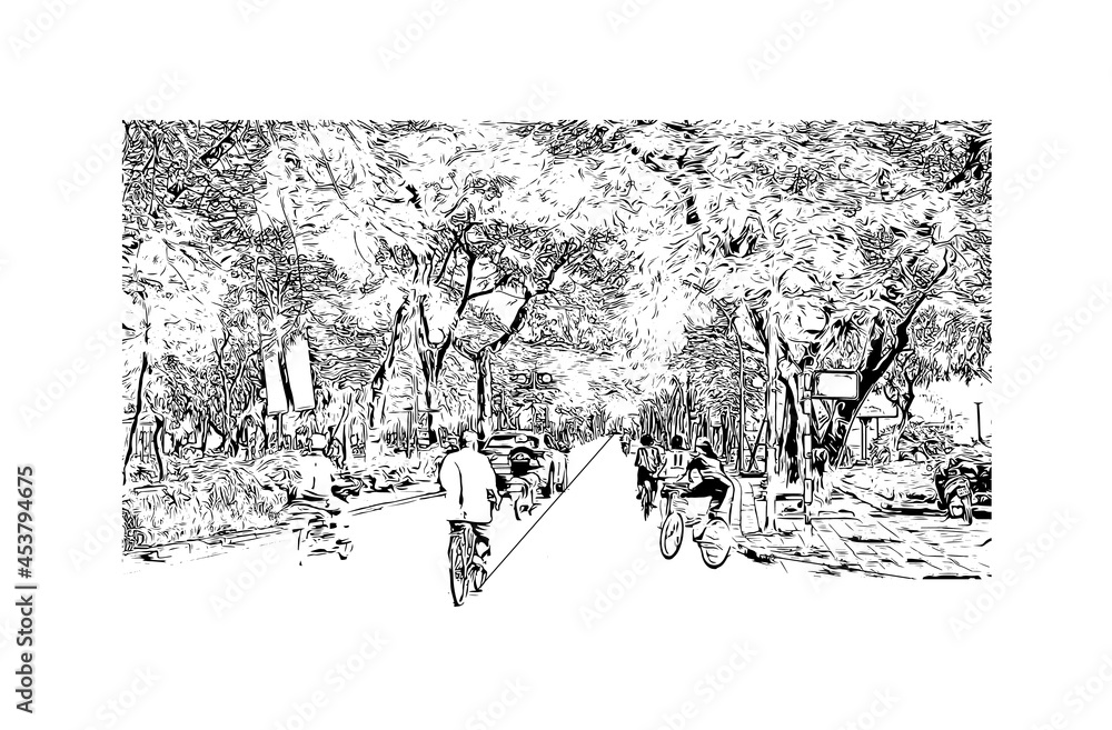 Building view with landmark of Hanoi is the capital in Vietnam. Hand ...