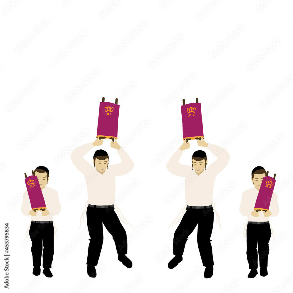 Jewish children with a kippah and a tassel, orthodox Haredim. Dancing ...