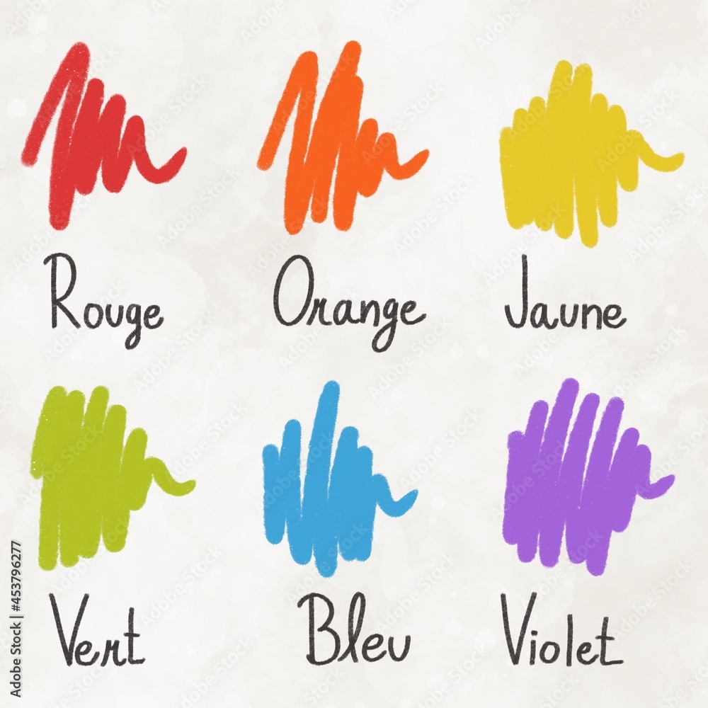 Learn Online vocabulary les couleurs colors. French color words. Red ...