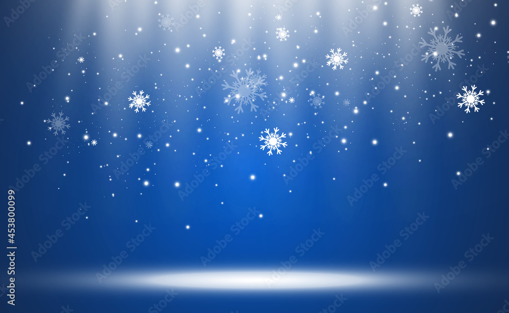 Vector illustration of flying snow on a transparent background.Natural ...