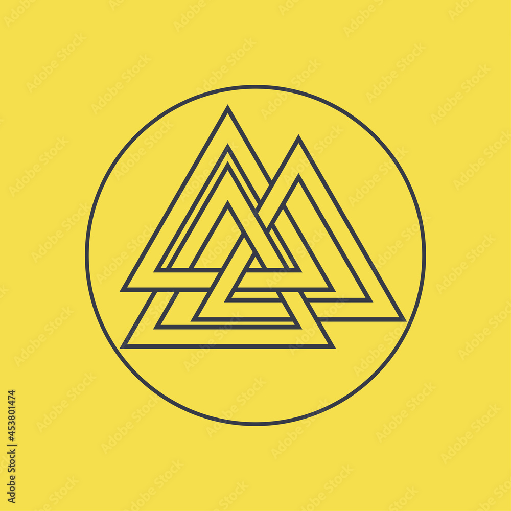 Valknut sign. Scandinavian amulet, symbol god Odin. Line art. Esoteric ...