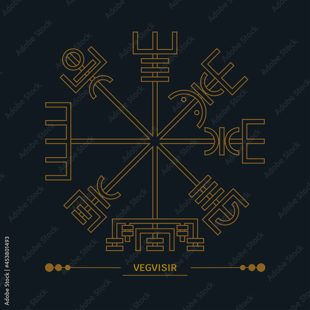 Vegvisir symbol, runic compass. Icelandic magical staves. Nordic Viking ...