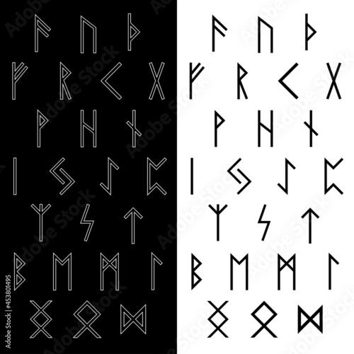 Set of Scandinavian runes. Runic alphabet - Elder Futhark. Viking runes ...