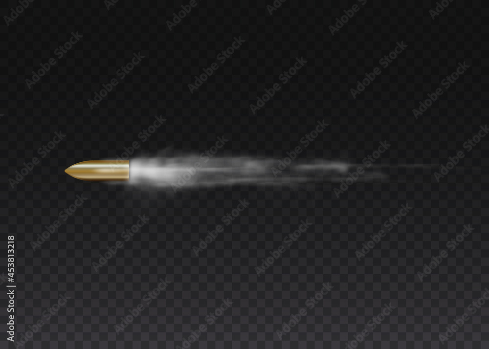 Realistic flying bullet in motion, smoke traces. Stock Photo | Adobe Stock