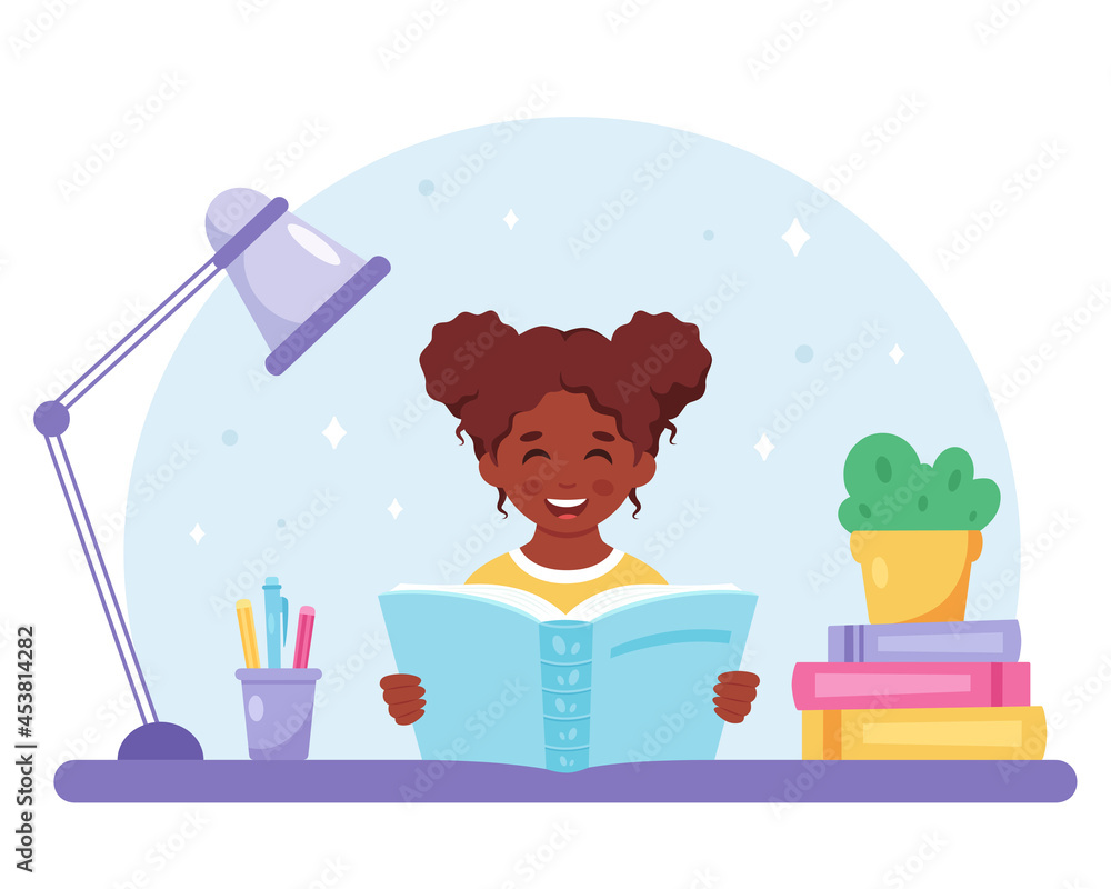 Black Girl Reading Illustration