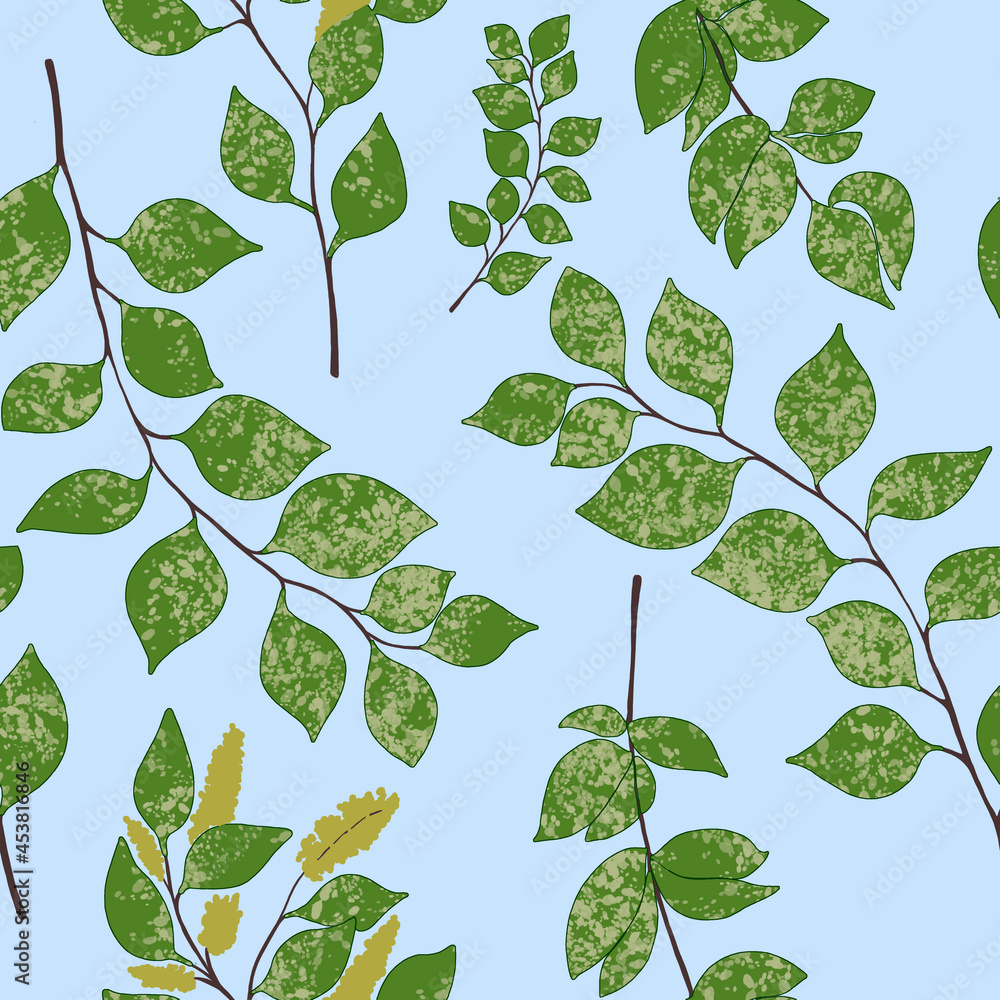 Seamless tree leaves on a regular background. The illustration can be ...