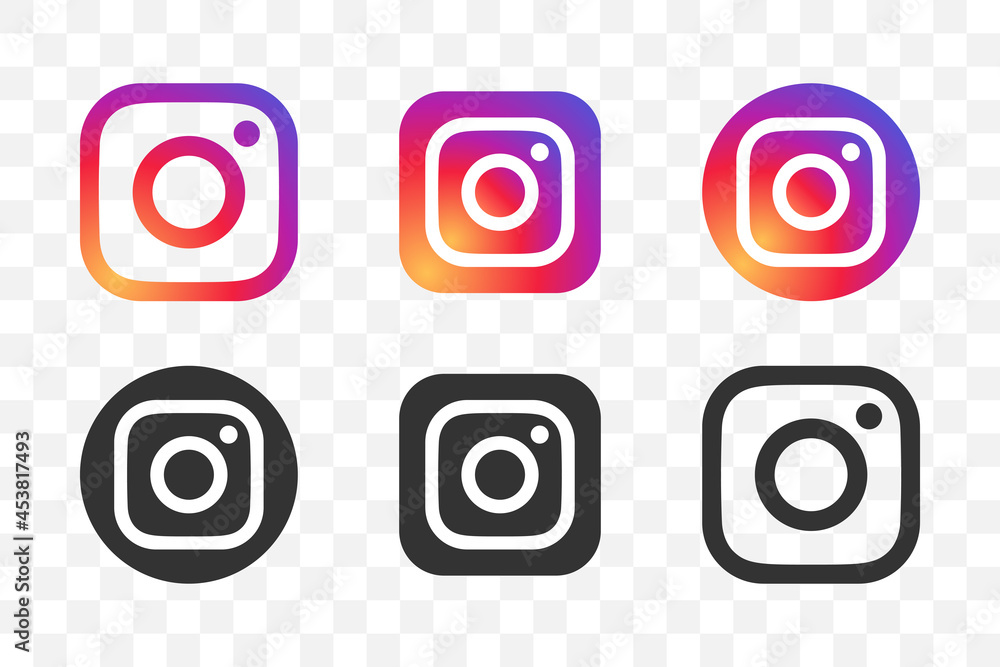 Instagram logo collection in different style on a transparent ...