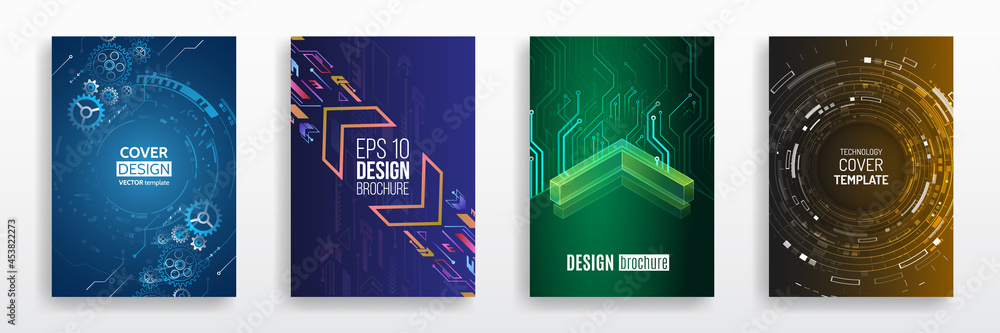 Vector template for brochure or cover with hi-tech elements background ...