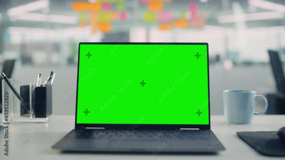 Laptop Computer with Mock Up Green Screen Chroma Key Display Standing ...