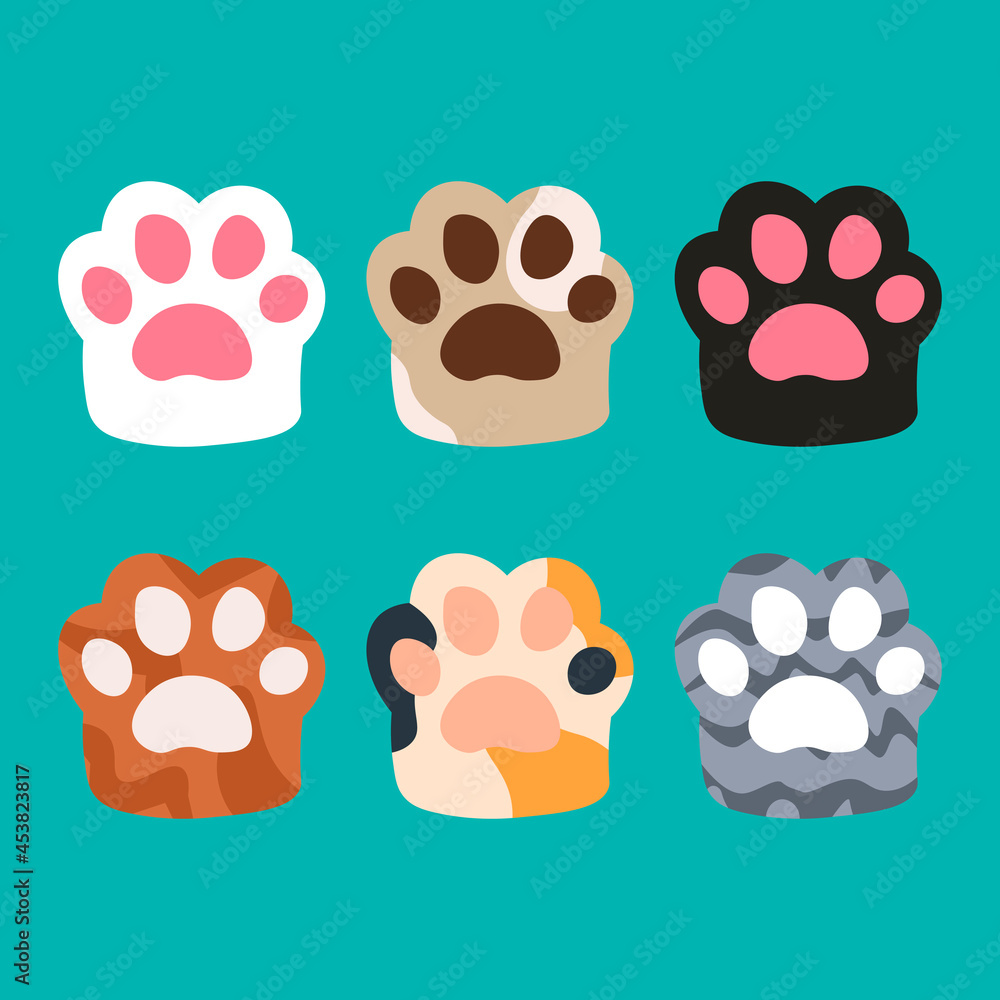 Cat paws vector illustration. Set kitten paw or dog paw icons ...