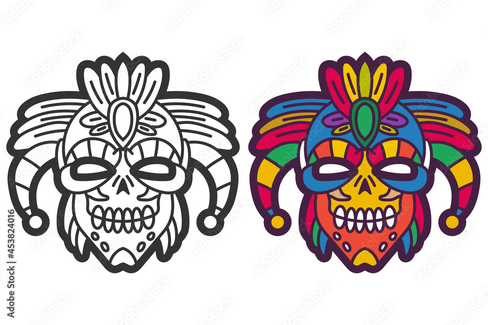 Aztec warrior mask vector cartoon illustration isolated on a white ...