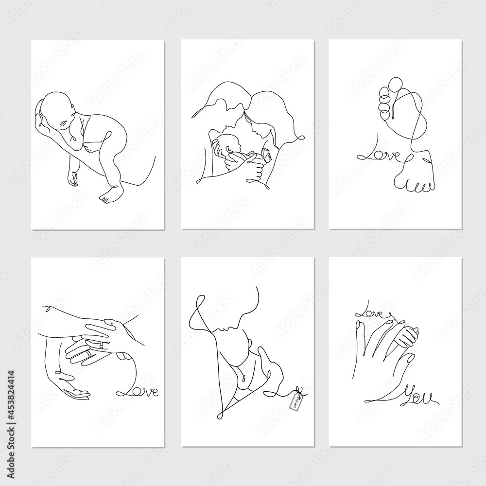 Vector set of hand drawn illustrations in one line art style with new ...