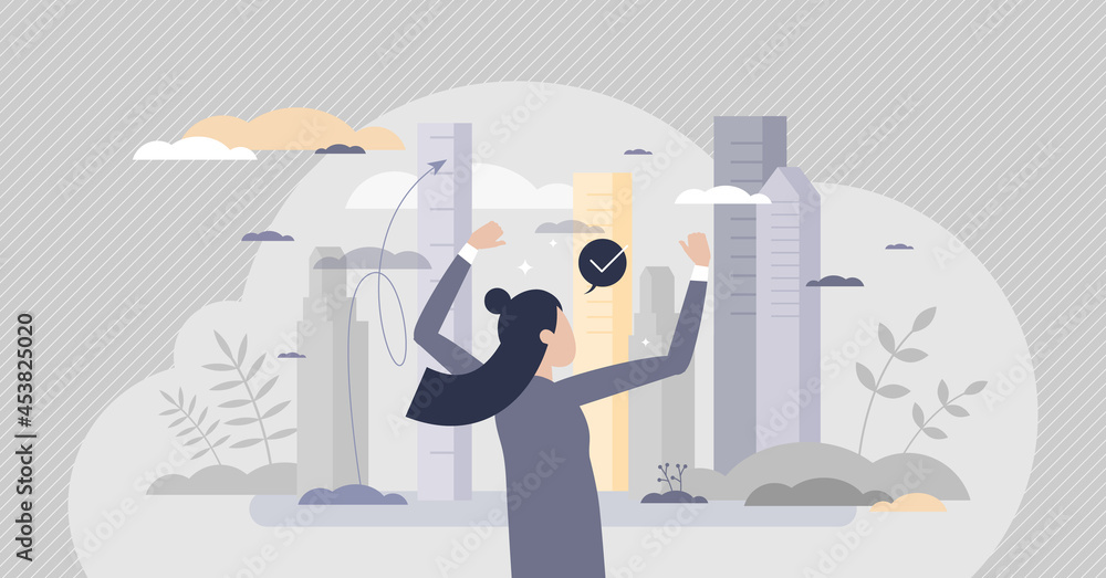 Empowered business woman with career ambition and power tiny person ...