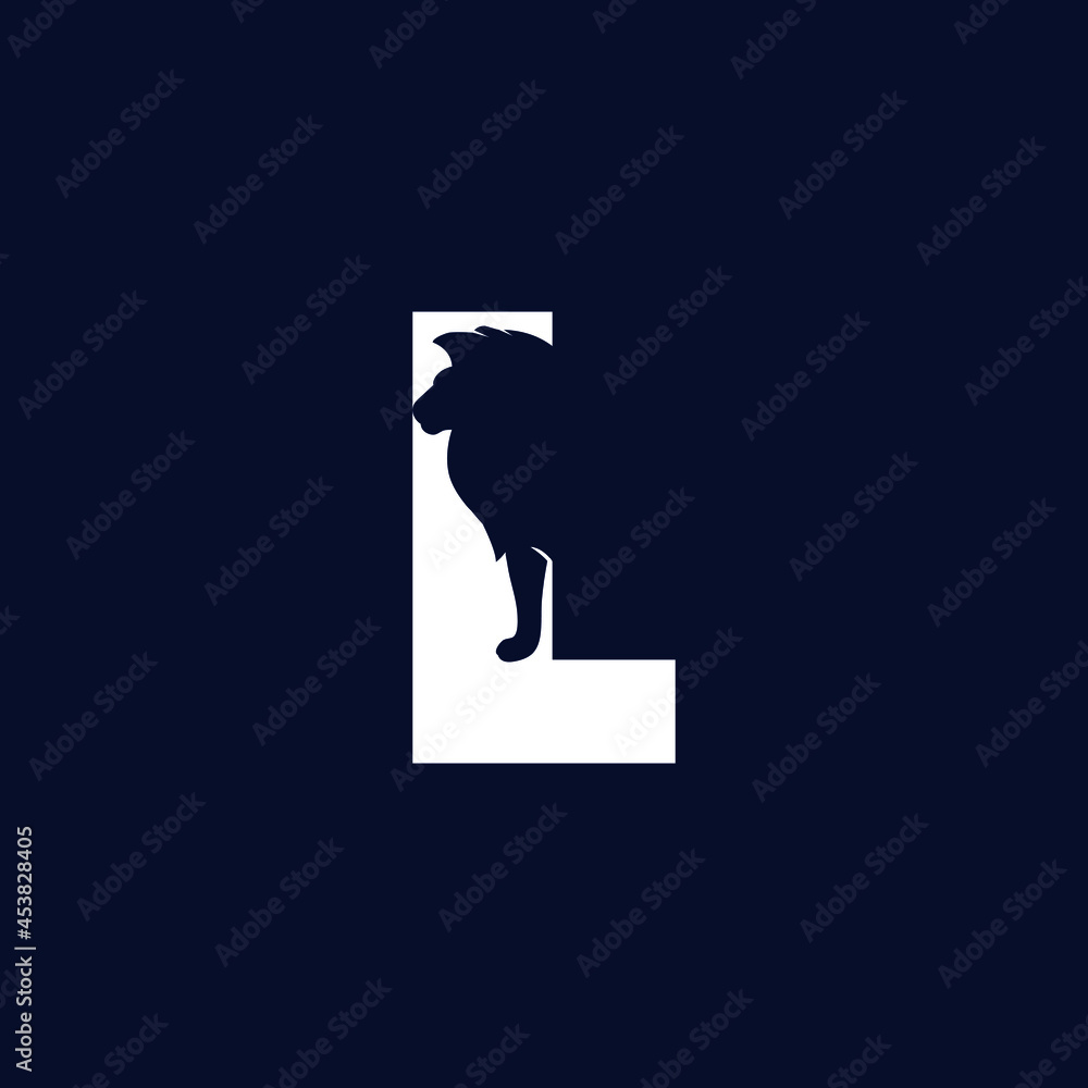 Negative space alphabet initial icon logo L with a design of a LION ...