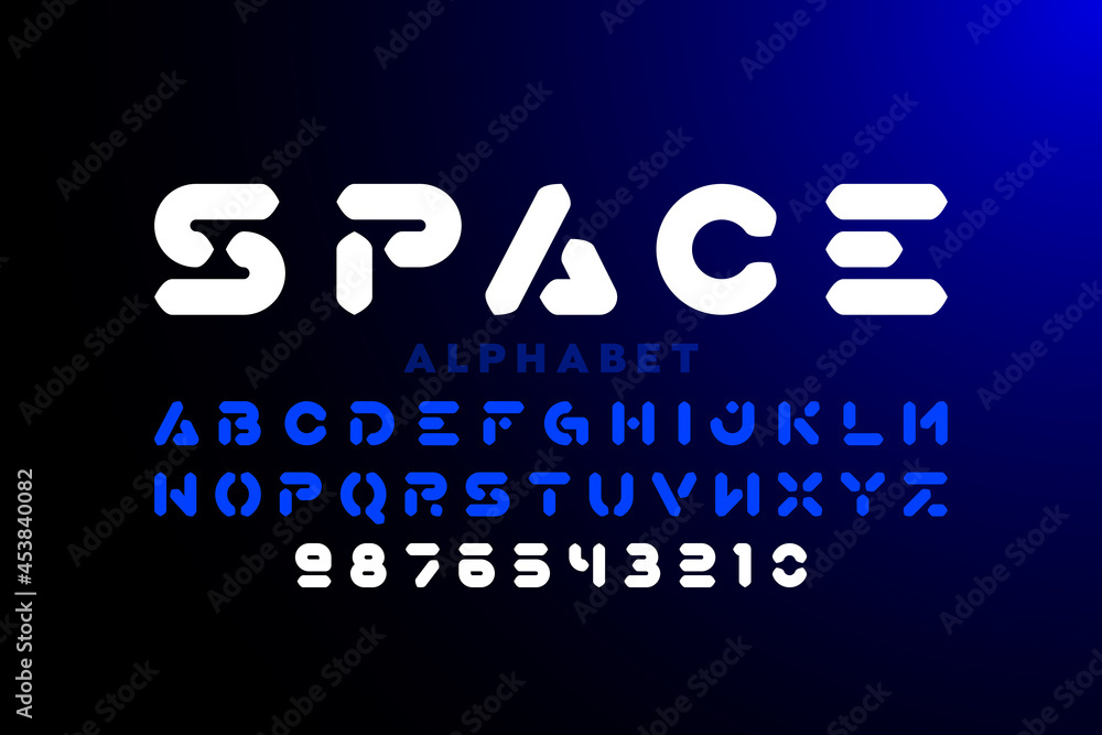 Modern futuristic hi-tech style font, alphabet letters and numbers ...