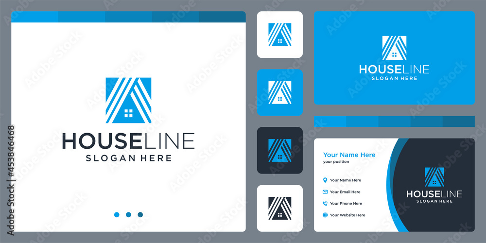 House building logo design template with abstract line art design ...