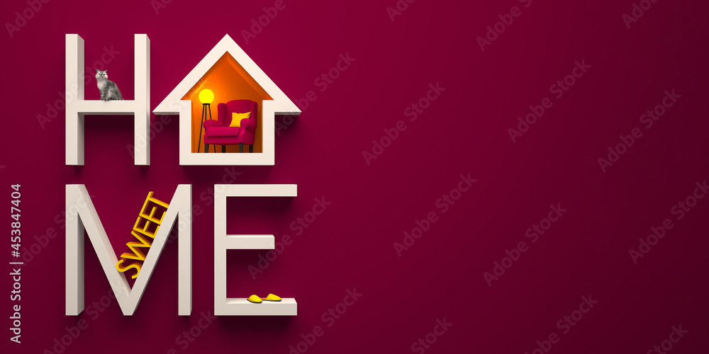 The SWEET HOME phrase, where the letter O is made in the shape of a ...