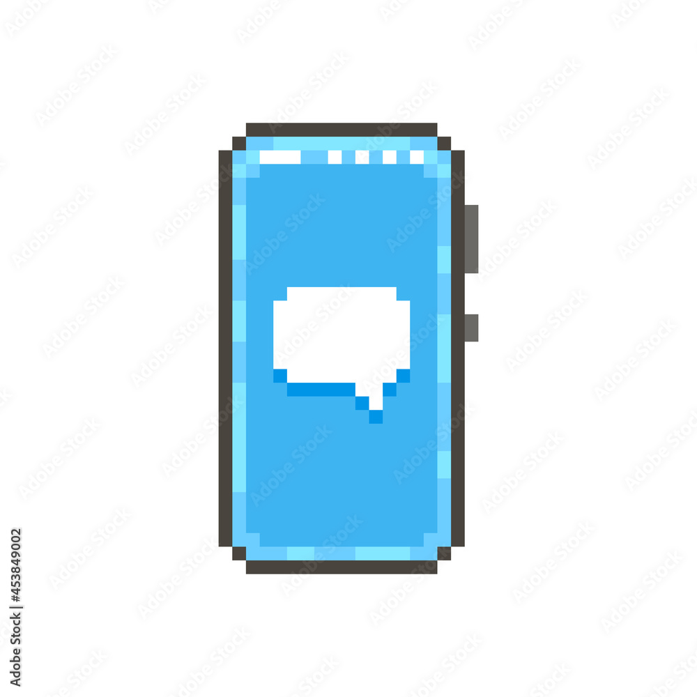 colorful simple flat pixel art illustration of modern smartphone with ...