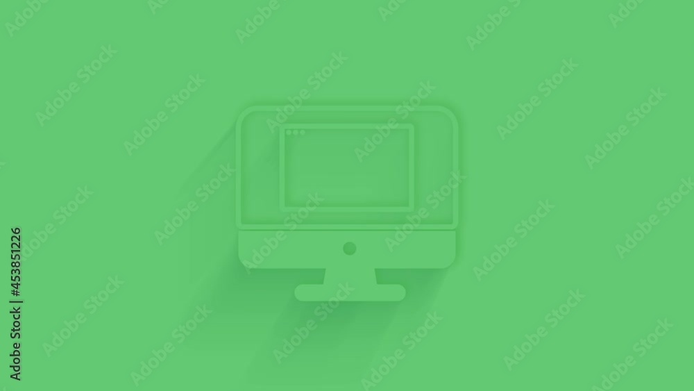Animated computer screen with browser window icon with shadow on green ...