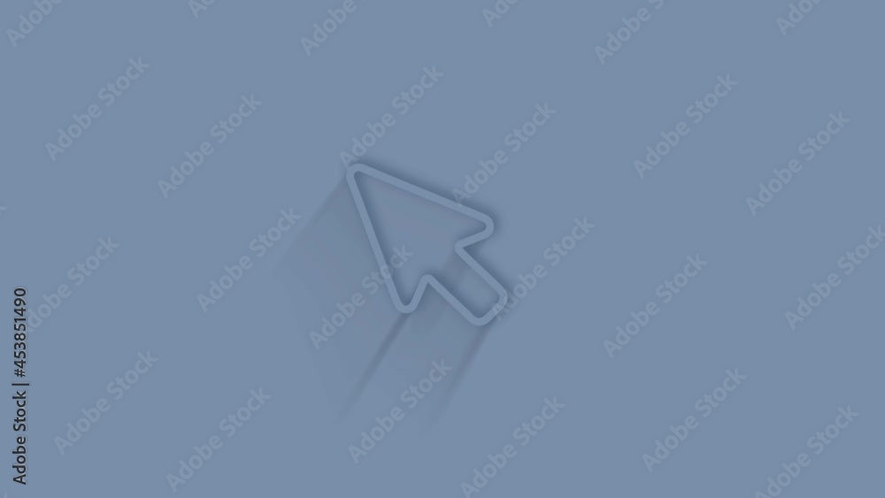 Animated symbol of arrow cursor icon with shadow on blue background ...