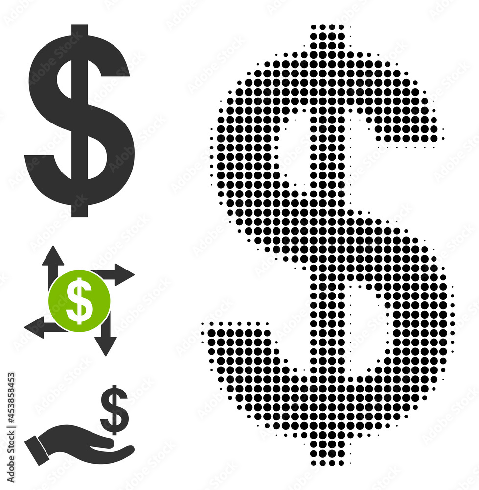 Halftone dollar sign. Dotted dollar sign generated with small round ...