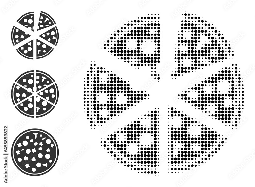 Halftone pizza pieces. Dotted pizza pieces generated with small circle ...