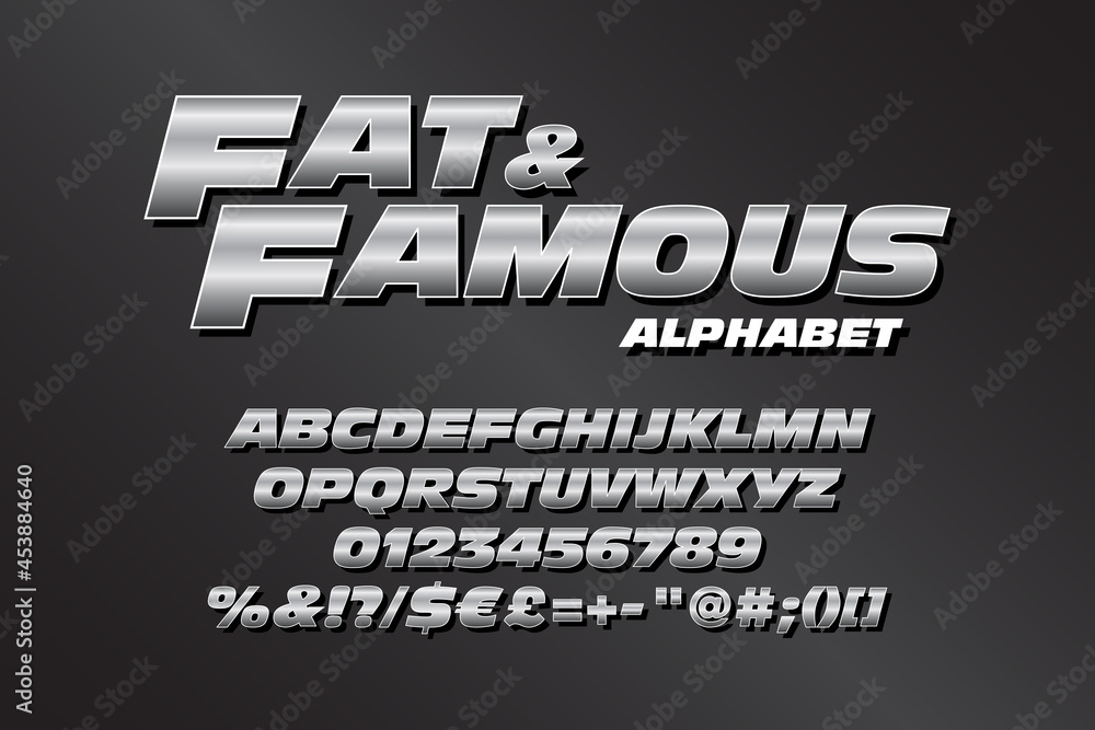 Chrome alphabet for action titles. Vector typography illustration Stock ...