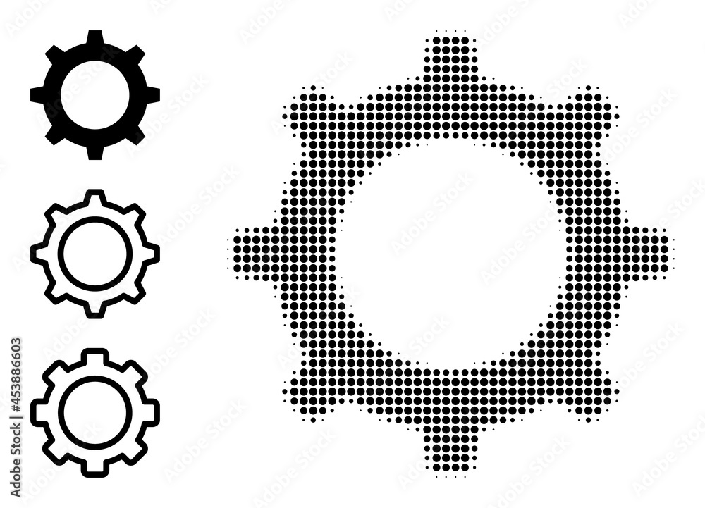 Halftone gear. Dotted gear constructed with small round points. Vector ...
