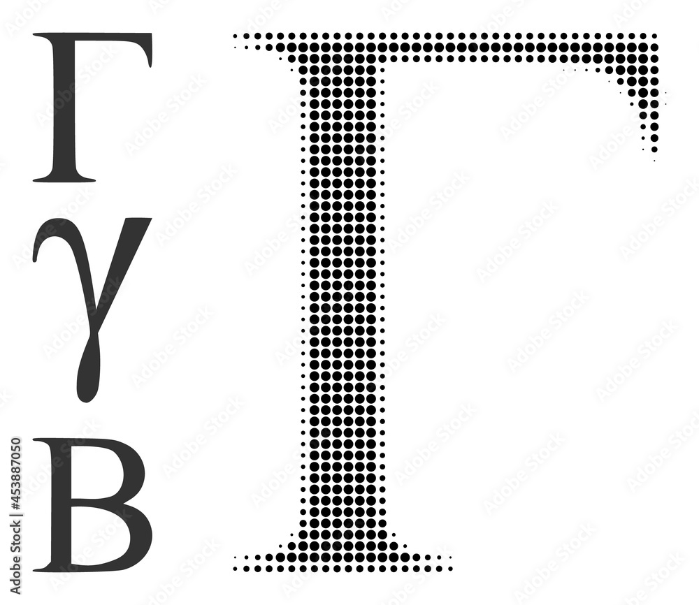 Halftone Gamma Greek letter. Dotted Gamma Greek letter designed with ...